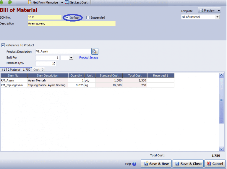 Fungsi Option Default Di Bill Of Material (BOM)