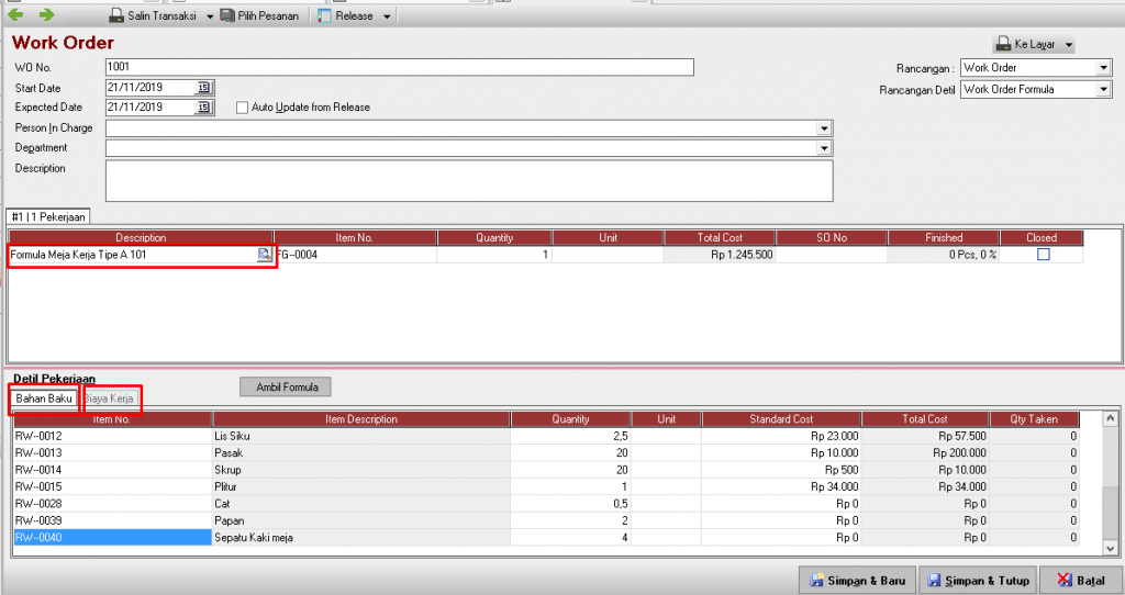 Membuat Work Order Tanpa Menggunakan BOM (Special Order)