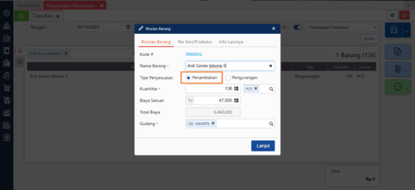 Cara Input Nomor Seri Pada Sisa Stok Barang