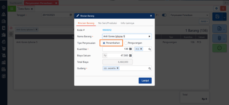 Cara Input Nomor Seri Pada Sisa Stok Barang