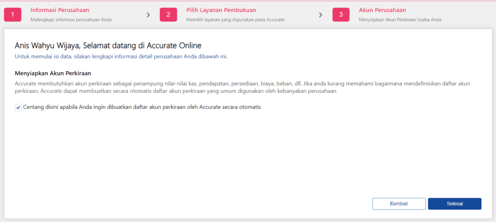 Wizard Akun Perkiraan Accurate Online